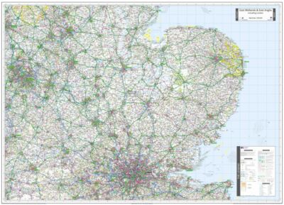 Ordnance Survey WALL Map of East Midlands, East Anglia and London ...