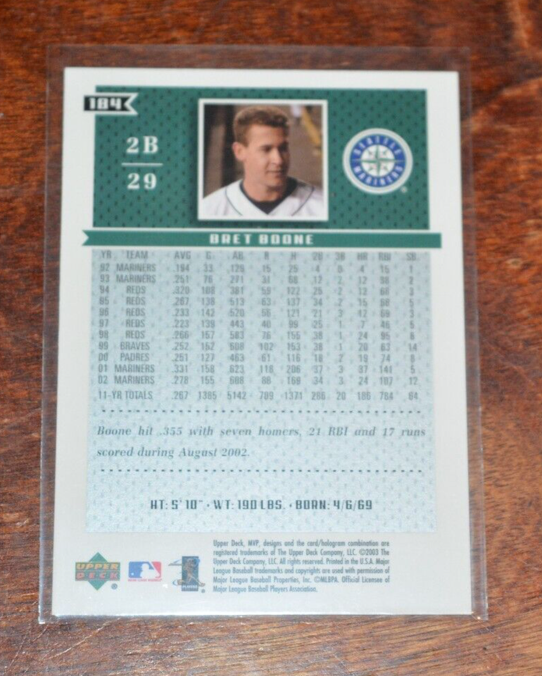 GREAT LOOKING BASEBALL CARD UPPER DECK MVP SEATTLE MARINERS BRETT BOONE ...