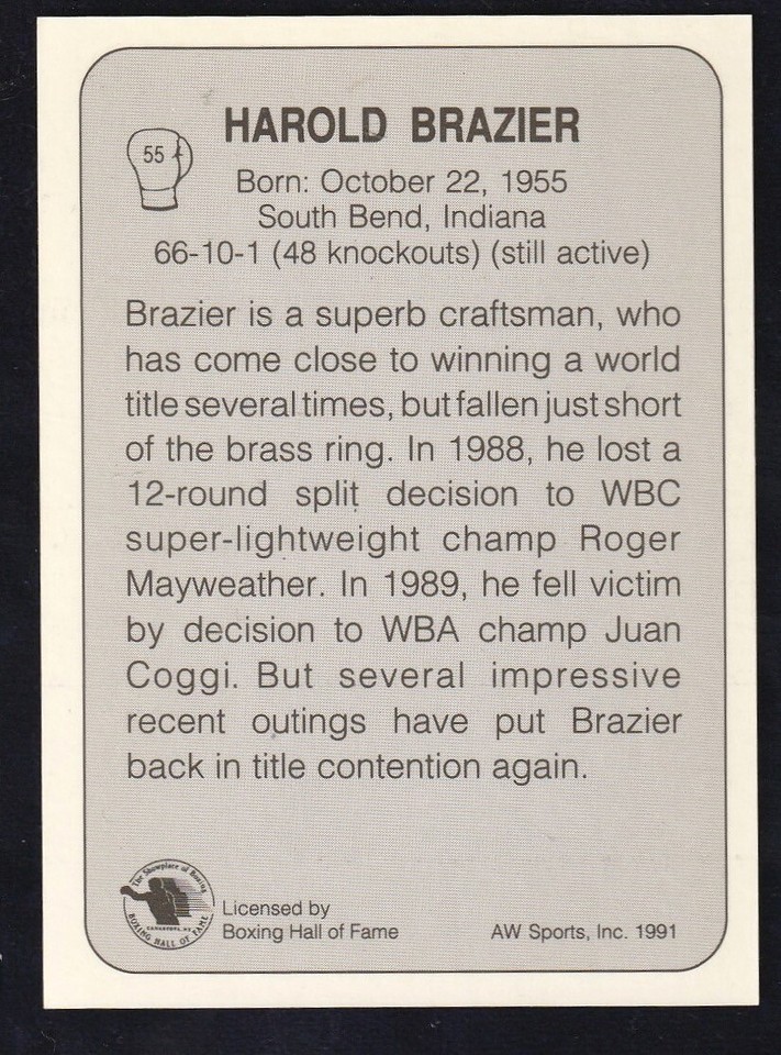 1991 AW Sports All World Boxing Harold Brazier #55 NRMINT. | eBay