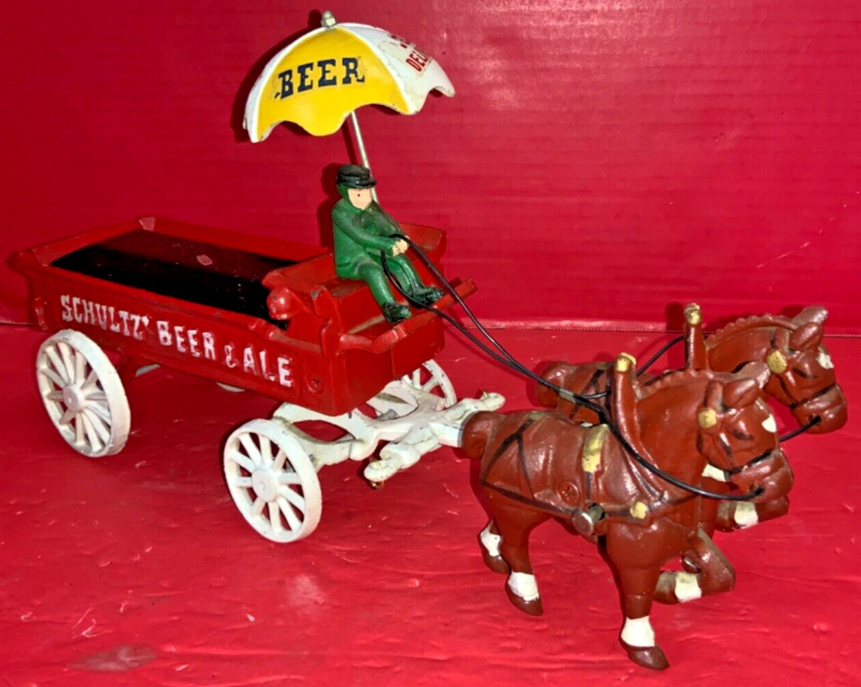 Schultz Beer & Ale Painted Cast Iron Toy Wagon Horse Drawn Carriage ...