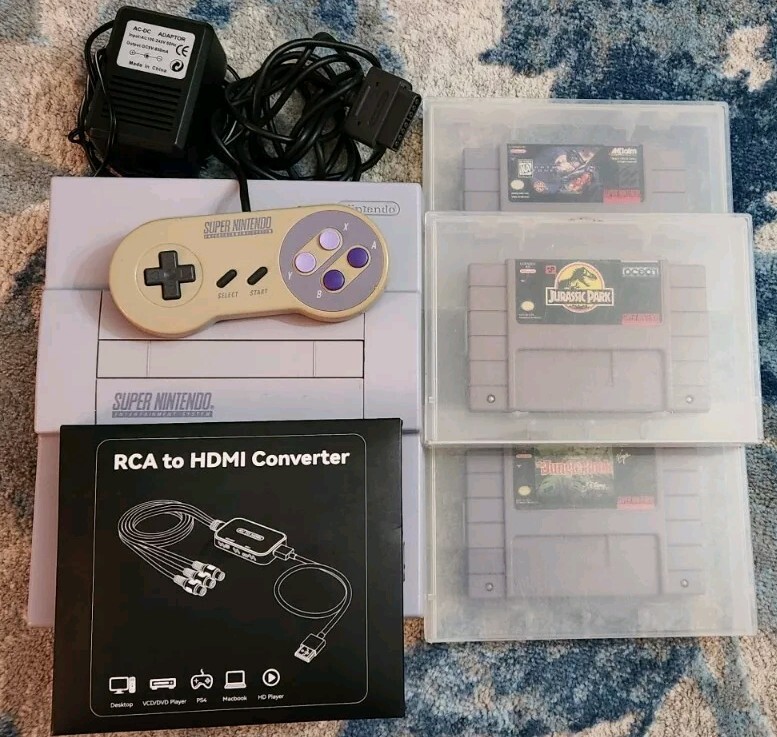 Original Super Nintendo SNES Bundle W Controller Cords & Games In Cases ...