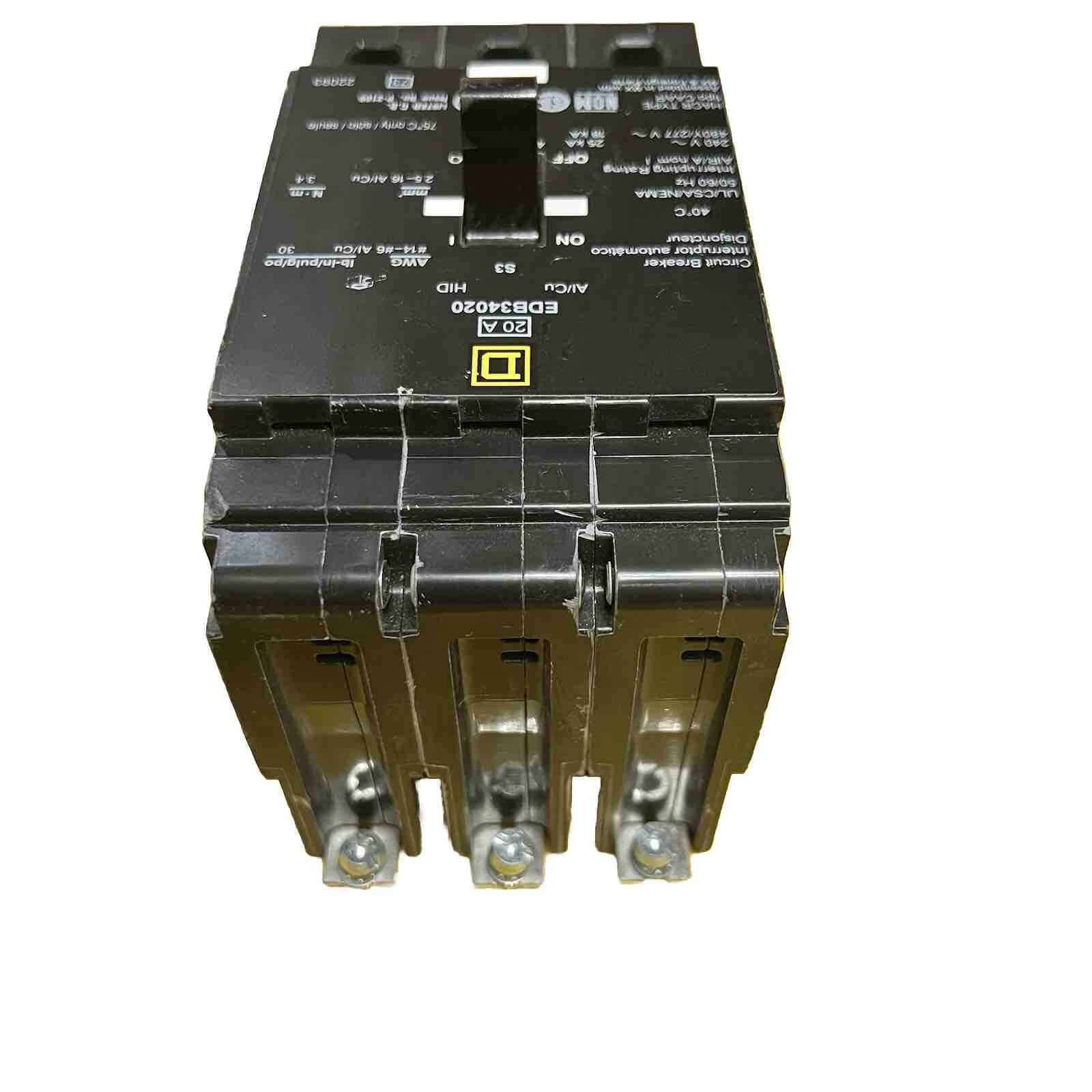 SQUARE D EDB34020 20 AMP 480 VOLT 18K 3 POLE BOLT ON CIRCUIT BREAKER ...