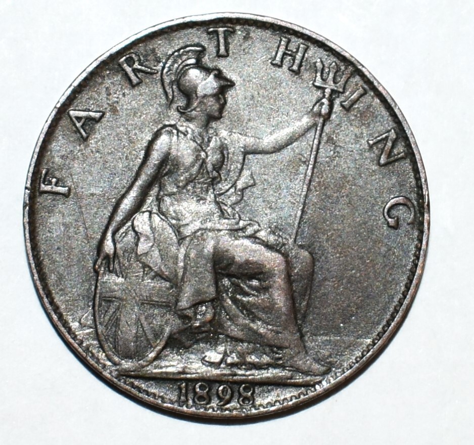 1898 Queen Victoria Brit Farthing Coin EF to AU Filled Intials, Date ...