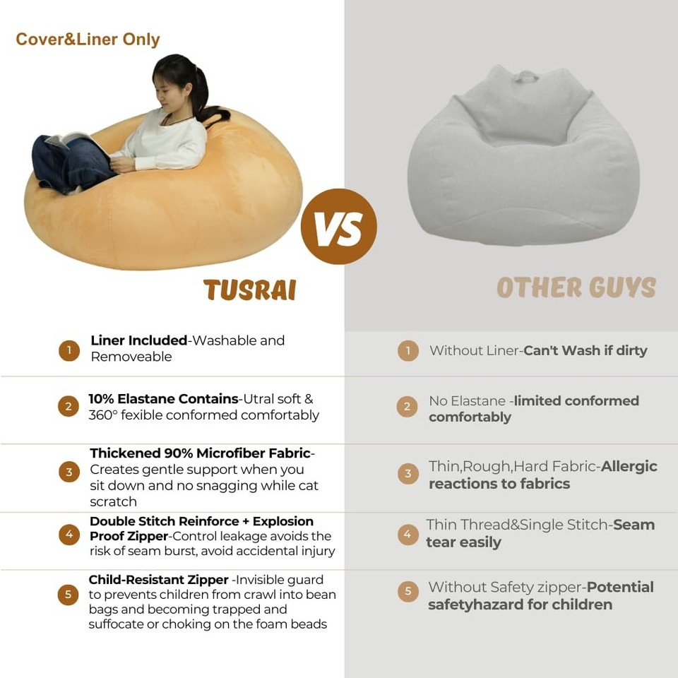 Bean Bag Cover with Liner Only Ultra Soft Stretchy Velvety Microsuede ...