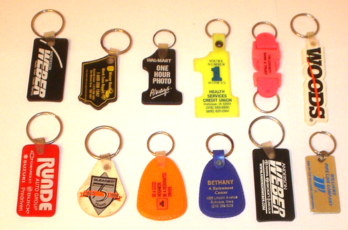 Lot of 12 Advertising Keychains Woods, Gleaner, Wal-Mart, State Farm ...