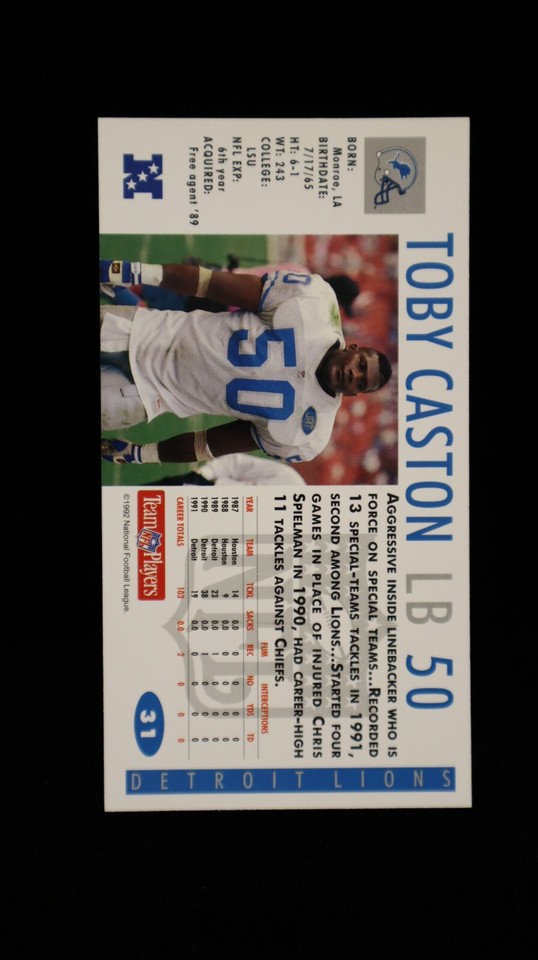 1992 Toby Caston RC Detroit Lions GameDay Card #31 | eBay