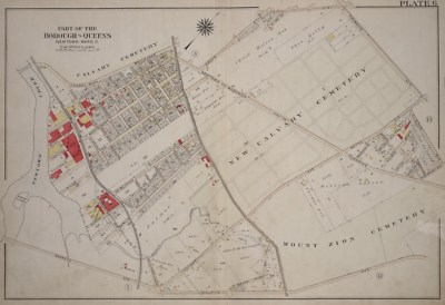 1909 QUEENS NY WOODSIDE MASPETH MT. ZION AND NEW CALVARY CEMETERY ATLAS ...
