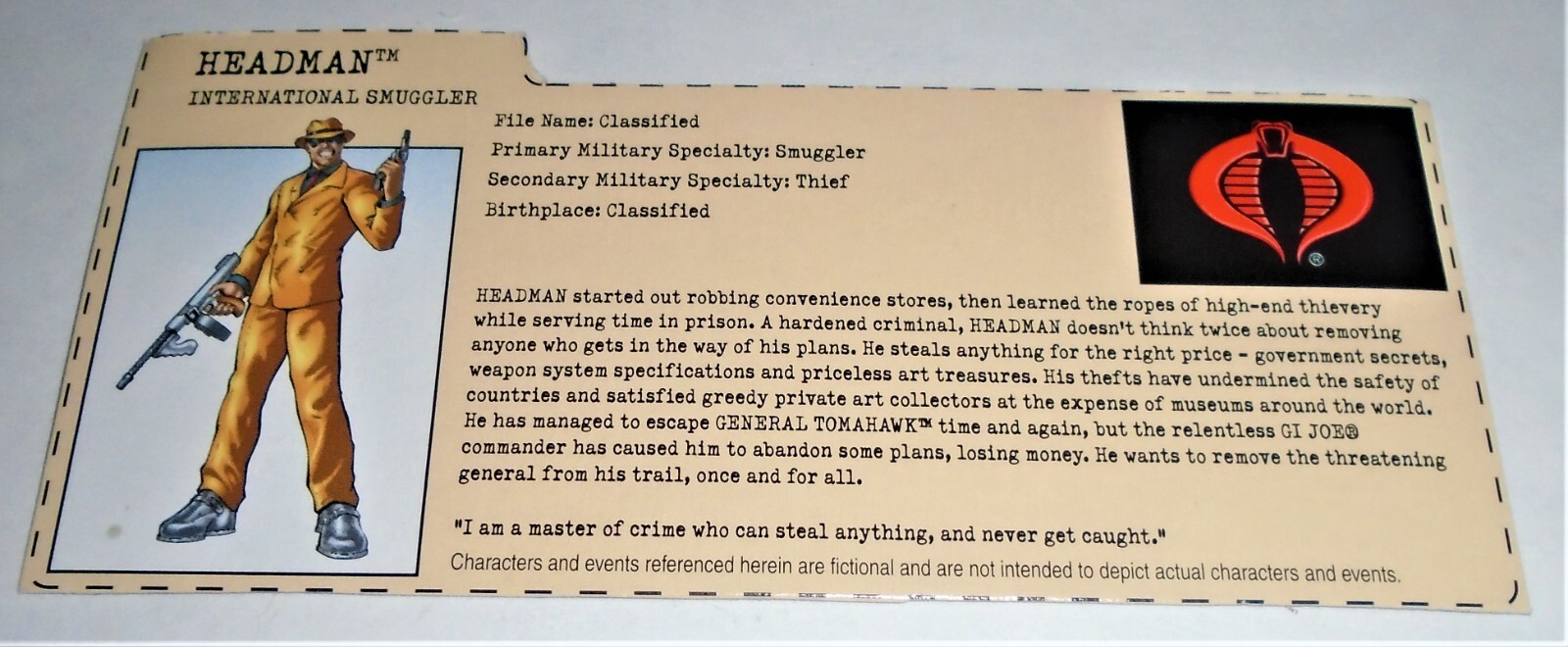 GI JOE File I.D. Card Filecard 2002 Headman V2 | eBay
