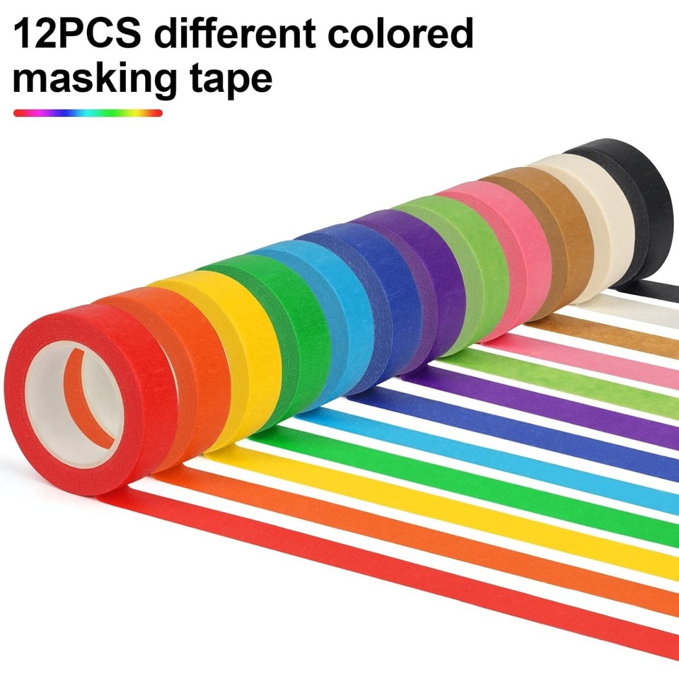 12PCS Colored Masking Tape Kids Art Supplies Colored Tape DIY Craft ...