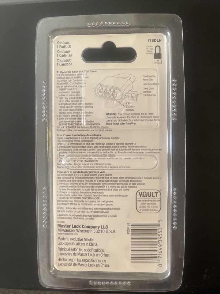 Master Lock 175DLH Set Your Own Combination Padlock 2-1/4” (NEW) | eBay