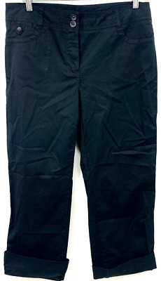 Charter Club Pants Size 10 Classic Black Cuff Flat Front Button Zip Women New | eBay