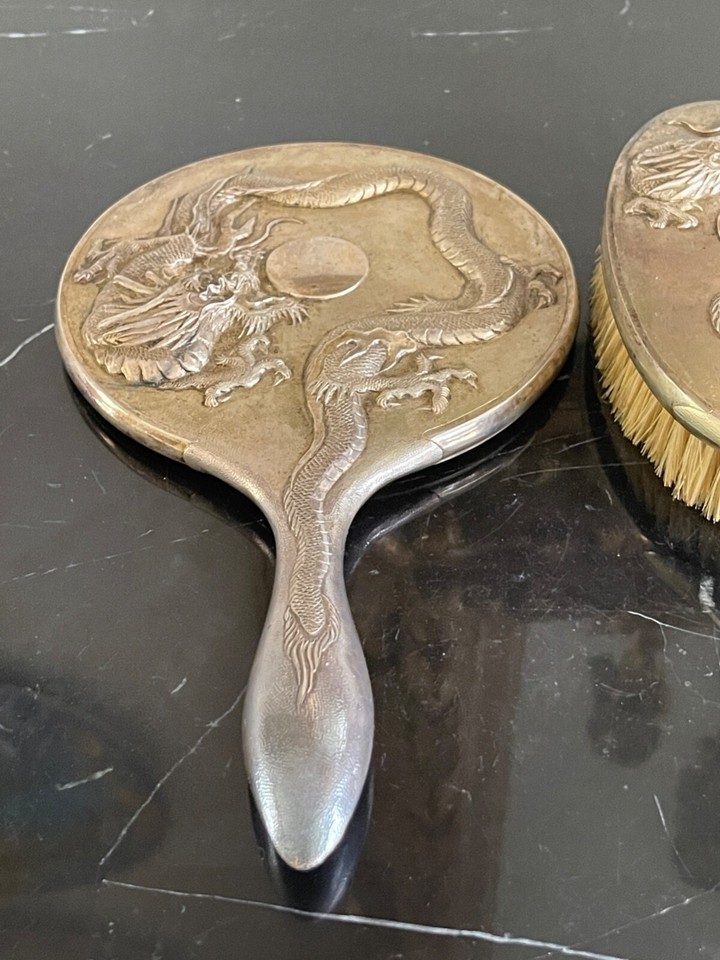 Antique Chinese Export Sterling Silver Signed ZeeWo Repousse Dragon ...