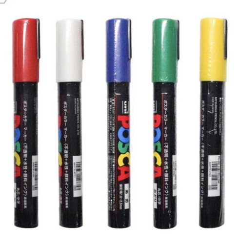 5 POSCA Marking Pens (Green, Blue, Yellow, White and Red) - QUEEN ...
