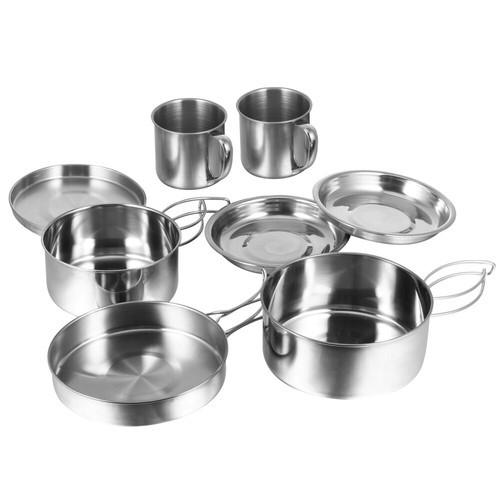 8 Pcs Stainless Steel Camping Pot Set Backpack Cookware Hiking Cooking ...
