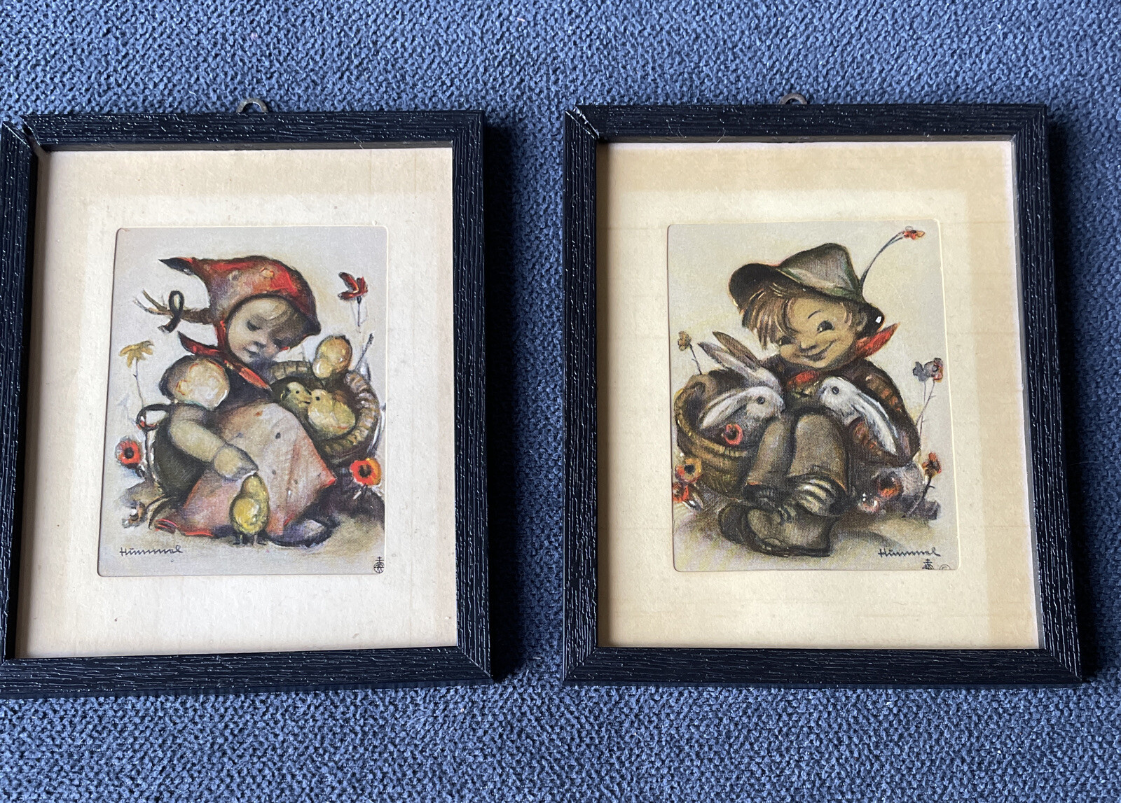 Two Mini Hummel Prints Girl With Chicks & Boy With Bunnies W-Germany ...