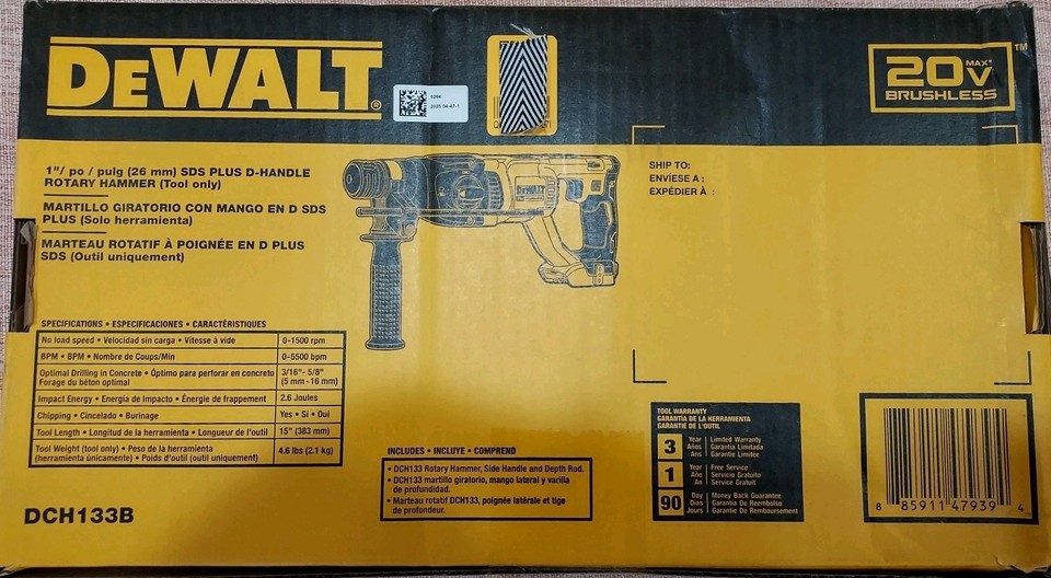 New Dewalt DCH133 20V Cordless Brushless 1 in SDS Concrete Masonry ...
