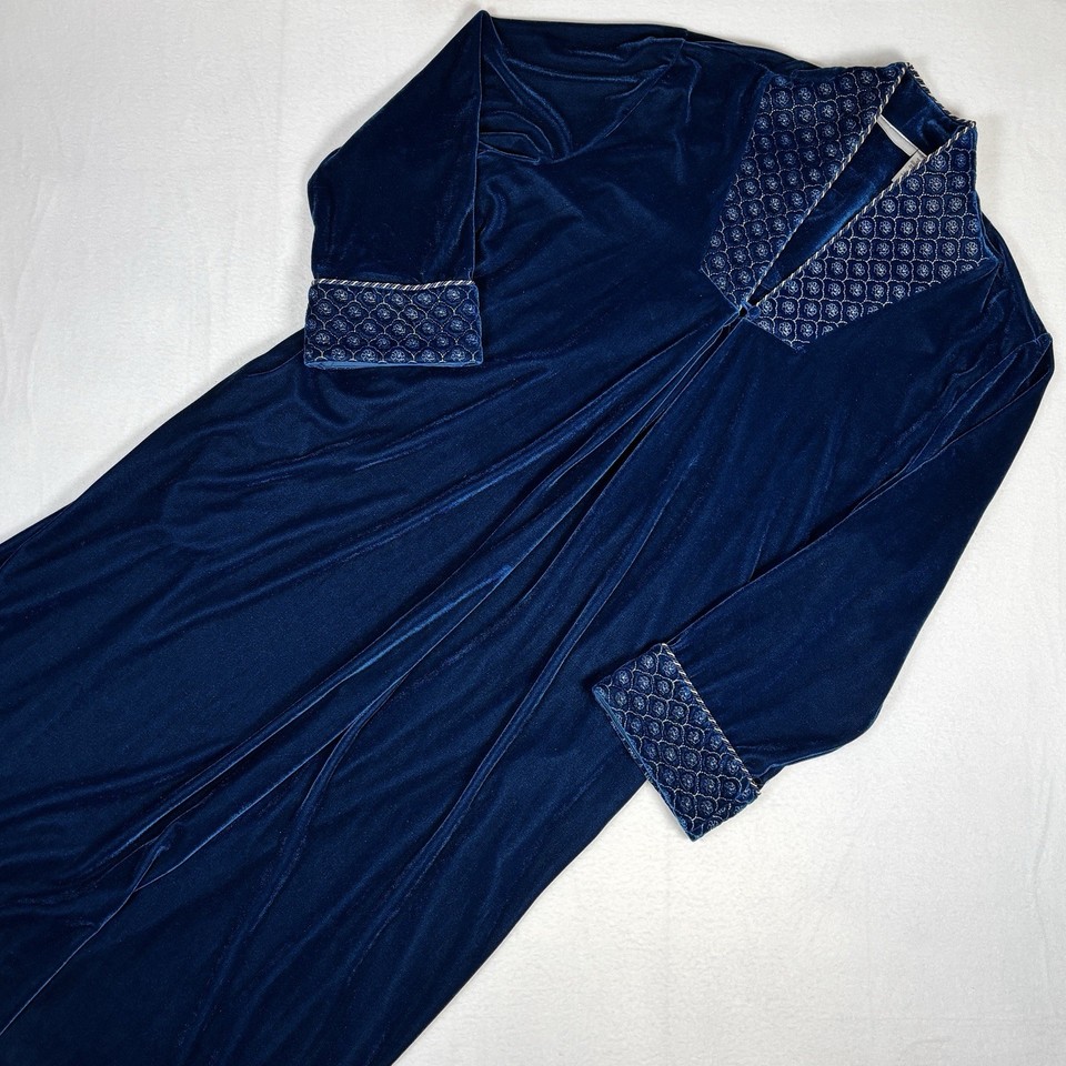 Vtg Adonna Velour Velvet Robe XL Teal Blue Grannycore Gold Piping Regal ...