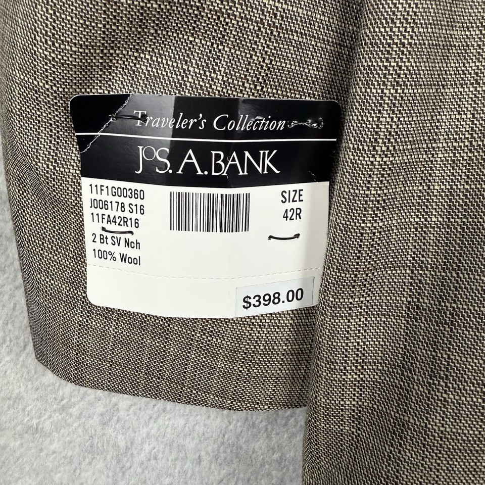 Jos A Bank Jacket Men 42R Brown Beige Blazer 100% Wool Sport Coat ...