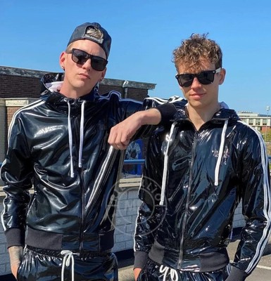 MR. RIEGILLIO PVC Tracksuit Jacket hoodies Glossy Shiny Black & White ...