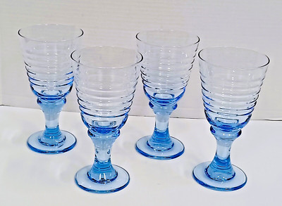 Libbey Sirrus Ribbed Goblets Light Blue Drinking Glasses 7" Set of 4 | eBay