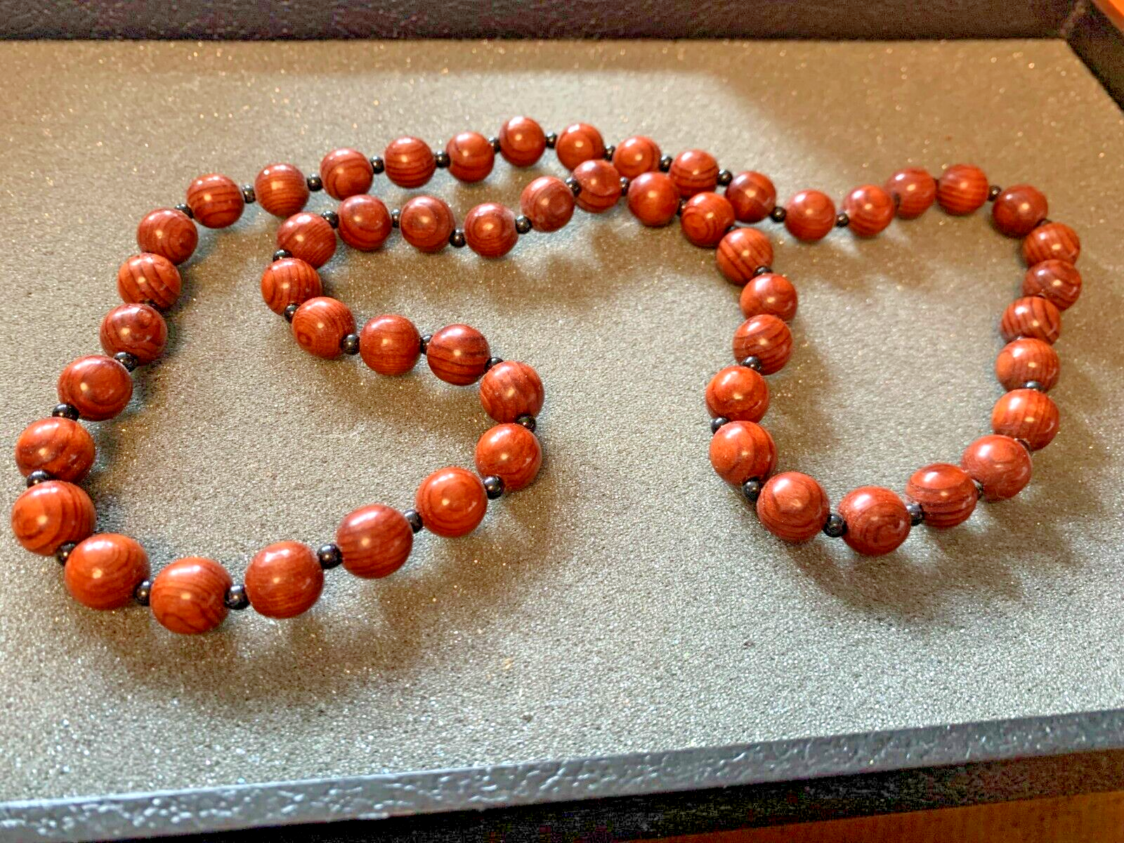 Long Vintage round bead Wooden wood black spacers pretty Necklace 28 ...
