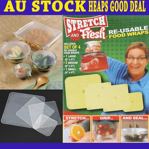 Stretch &Fresh Re-usable Food Cover Wraps Set of 4 Perfect Seal As Seen ...