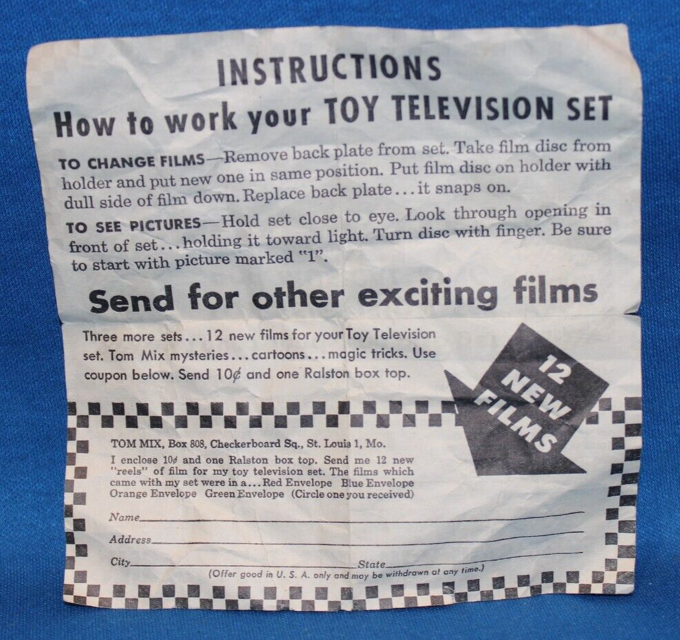 TOM MIX TOY TELEVISION SET AND MUSICAL RING -RALSTON PURINA- 1940s ...