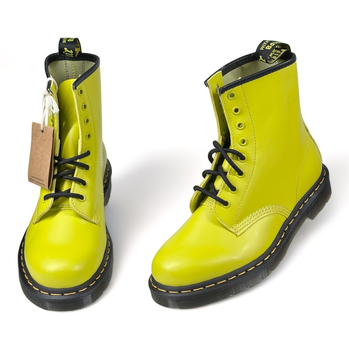 Yellow Patent Leather Combat Boots