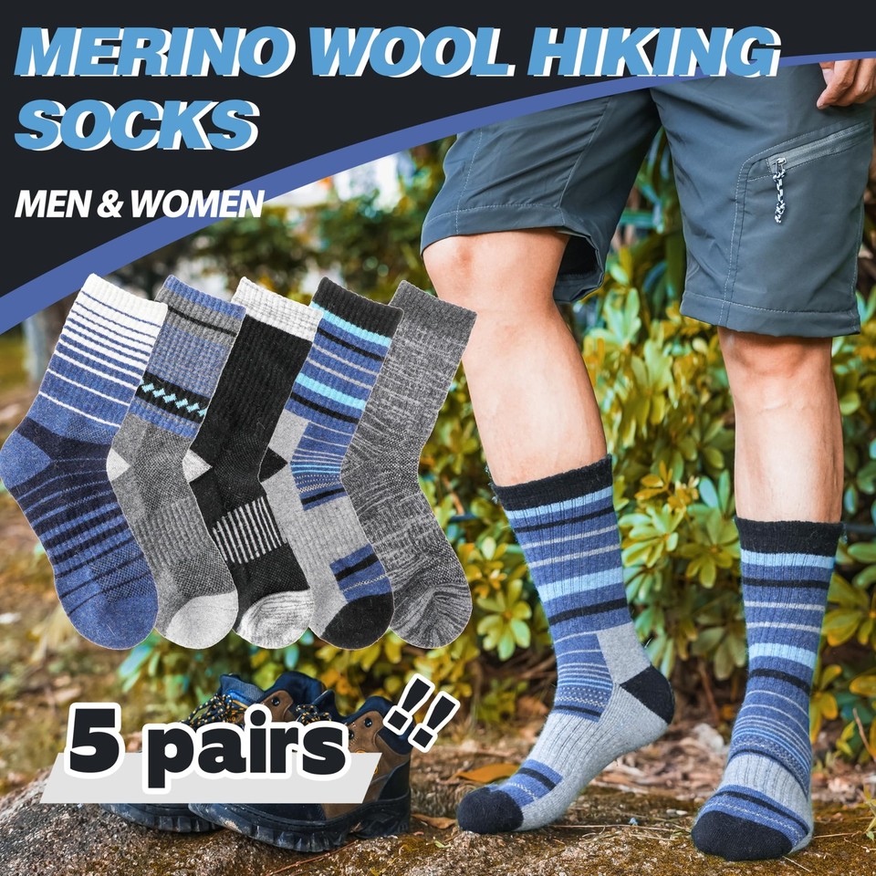 Merino Wool Socks for Men Thermal Winter Warm Hiking Cozy Crew Work ...