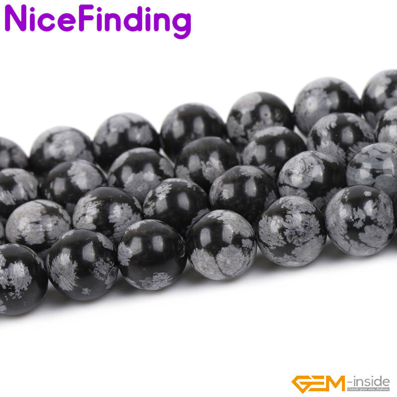 Natural Black Snowflake Obsidian Round Loose Gemstone Beads Jewelry ...