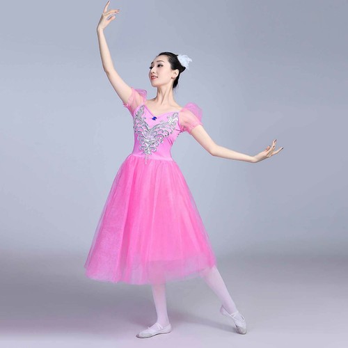 Womens Ballet Dance Mesh Tulle Long Dress Ballerina Swan Lake Princess ...