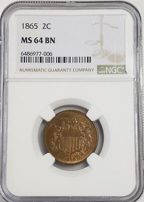 1865 2 cent Piece | NGC MS 64 BN | Copper 2 cent Coin, Two Cent ...