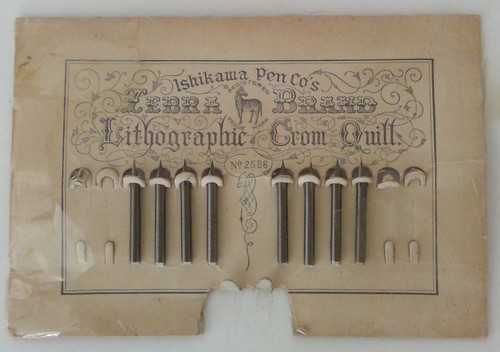 Vtg Ishikawa Pen Co Zebra Brand Card w/ 8 Crow Quill Dip Pen Nibs No ...