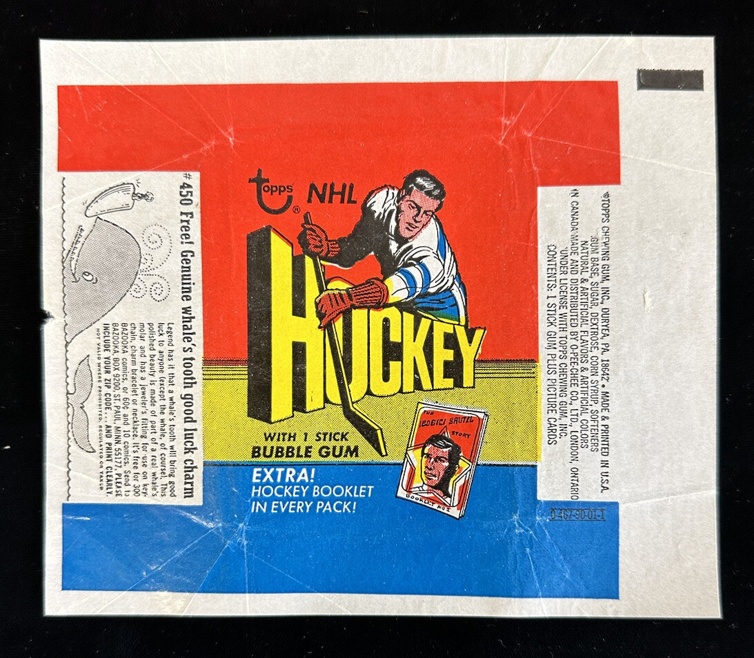 1971 Topps Hockey Card Wax Pack Wrapper w/ Whale Tooth Good Luck Charm ...