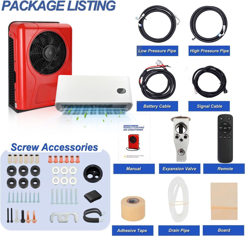 12V Vehicle A/C Kit Split Air Conditioner Fit Cab Truck Bus RV Caravan ...
