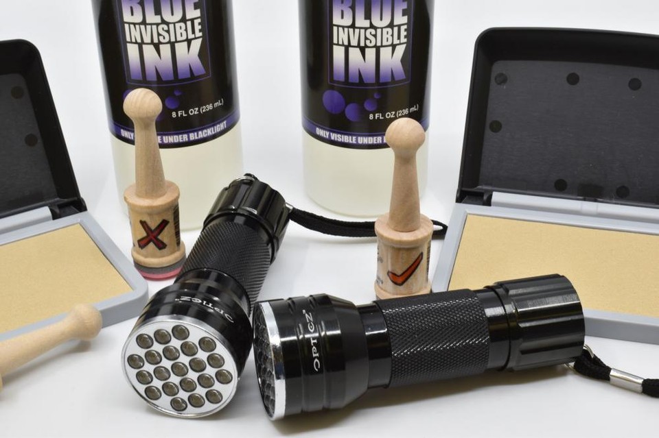 Opticz Blacklight Invisible Blue Ink Hand Stamping Marking Set (Pro Kit ...