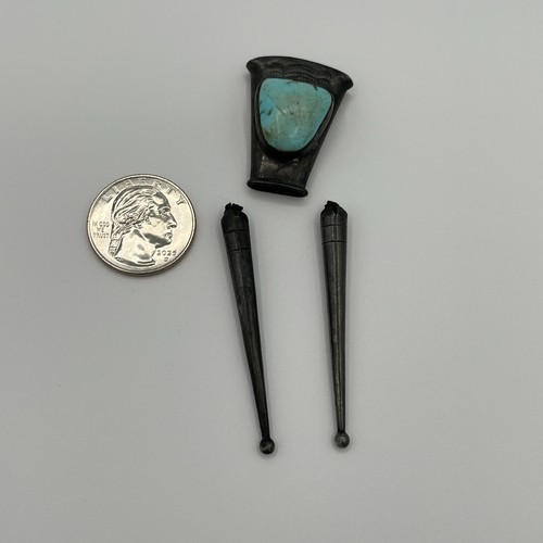 Vtg Sterling Silver & Turquoise Scarf/Bolo Slide And Tips Ends Stamped ...