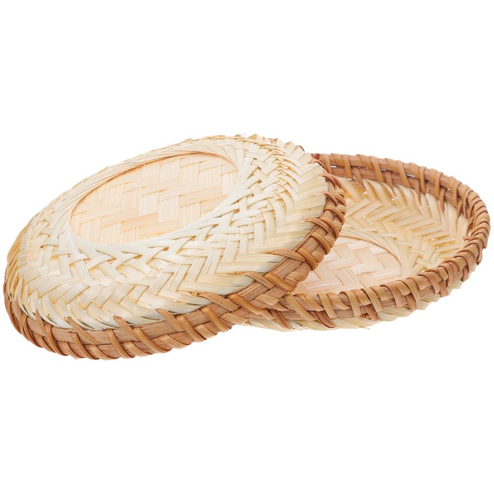 2pcs Small Bamboo Woven Basket - Round Basket For Fruits Snacks Candy ...