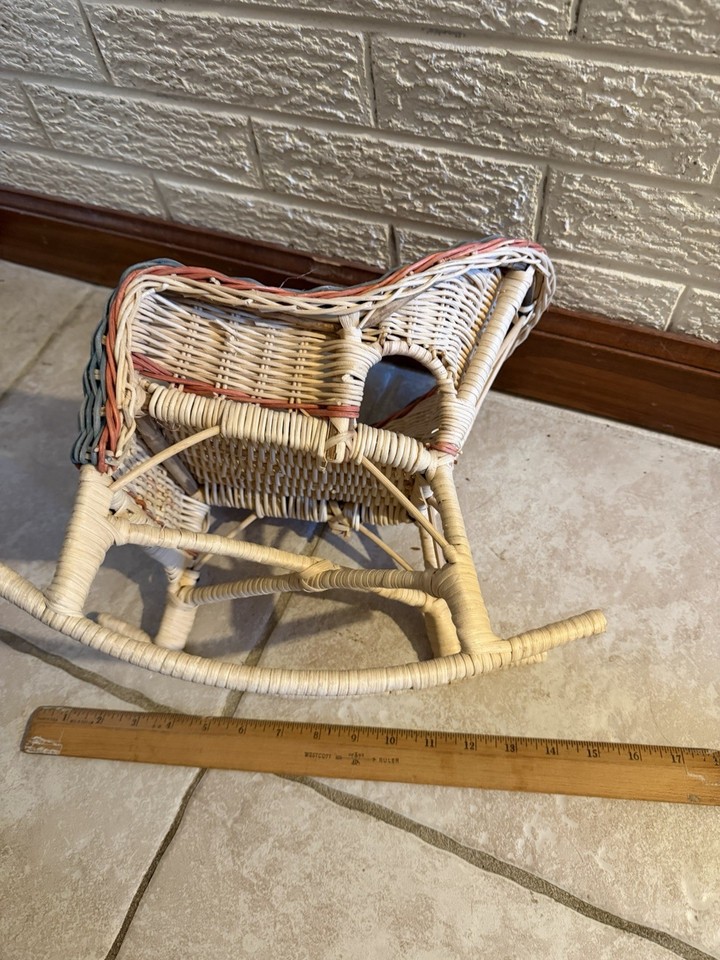 Vintage Wicker Miniature Doll Chair Rocking 80s Style Woven American ...