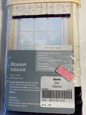 2 Blouson valences “Ellie” embroidered Sears 15” X 70” NOS | eBay
