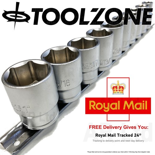 SAE Imperial SOCKET Set in AF on Rail with 1/2" Drive to 6 Point Hex ...