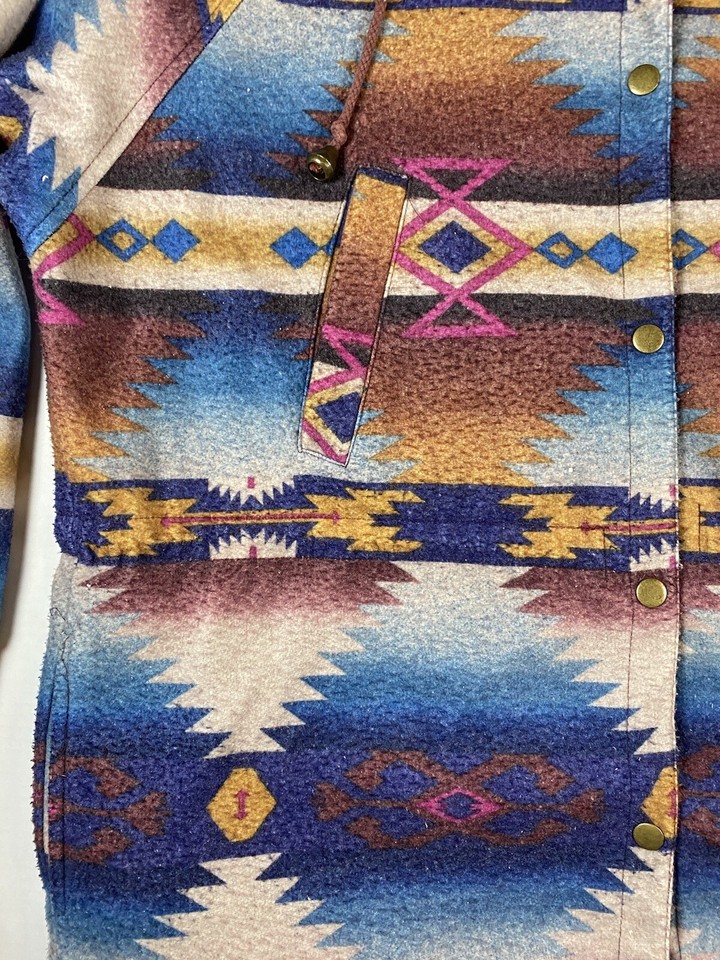 Vintage Aztec Print Fleece Jacket Womens L Retro Ski Zip Reversible ...