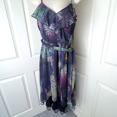 Suzi Chin Maggy Boutique Watercolor Chiffon Ruffle Purple Blue Teal ...