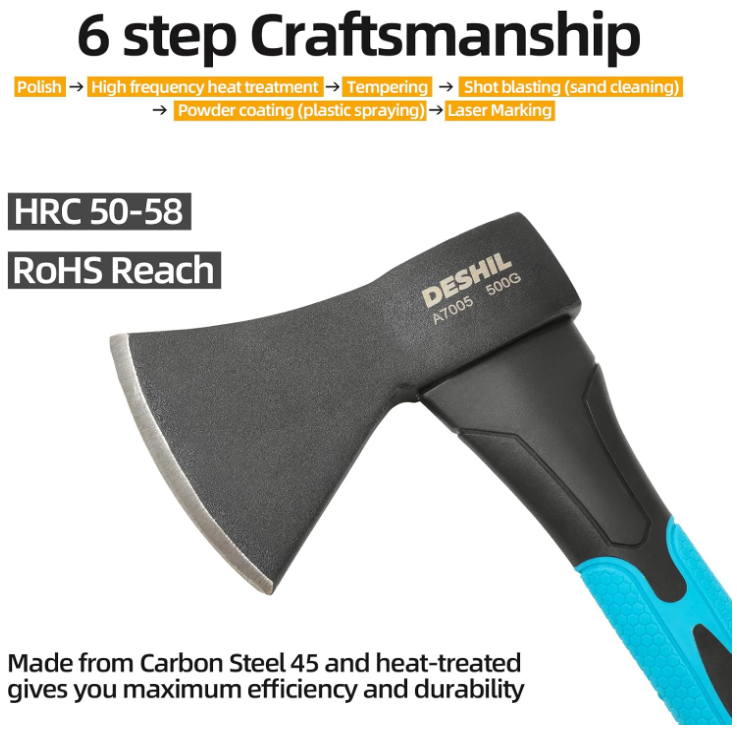 10in Outdoor Hatchet Forged Carbon Steel Fiberglass Handle Anti Slip ...