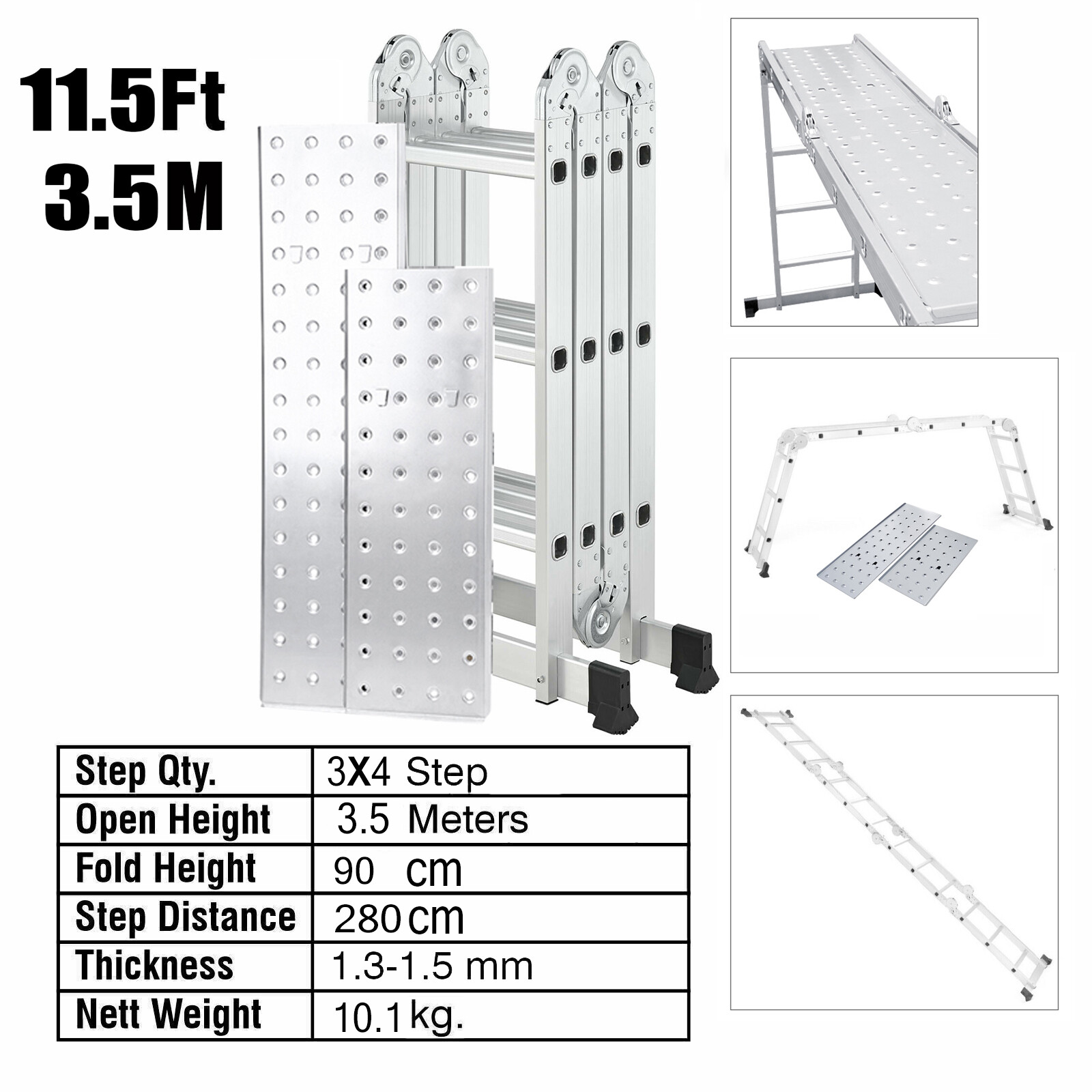 3.5/4.7/5.7M Multi Purpose Aluminium Folding Work Platform Ladder ...