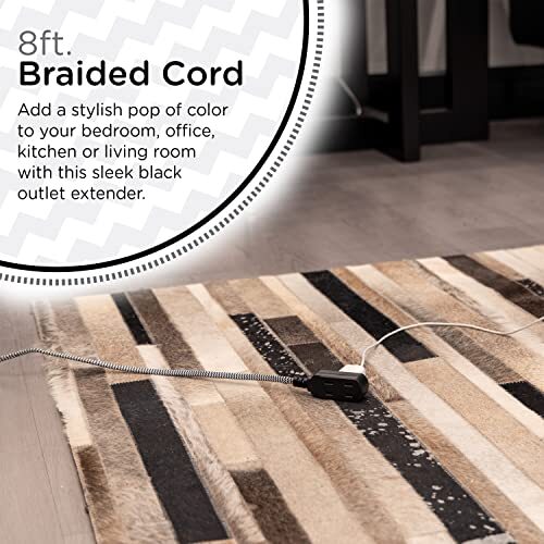 Extension Cords Braided Fabric Cable Flat Plug Polarized Electrical ...