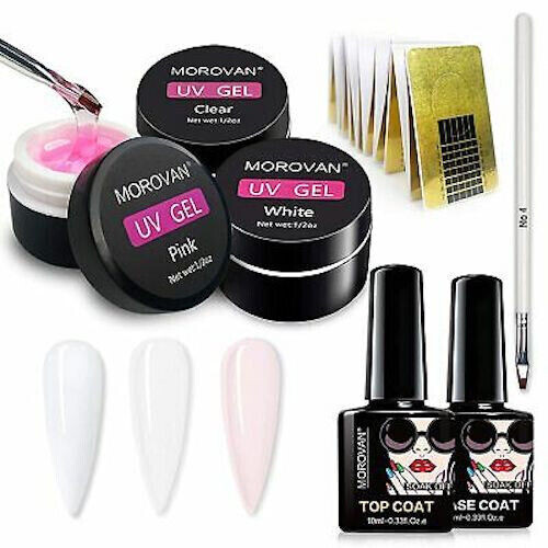 Morovan UV LED Hard Gel Set 3 Colors Pink White Clear Nail Extension ...