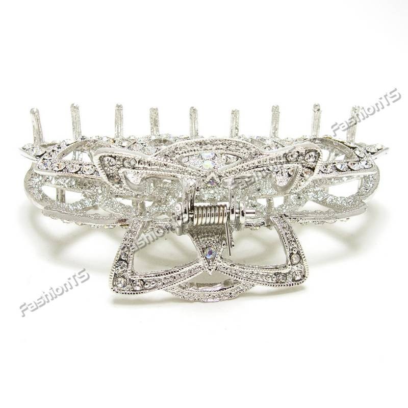 Beautiful white rhinestone crystal hair claw clip bronze alloy free ...