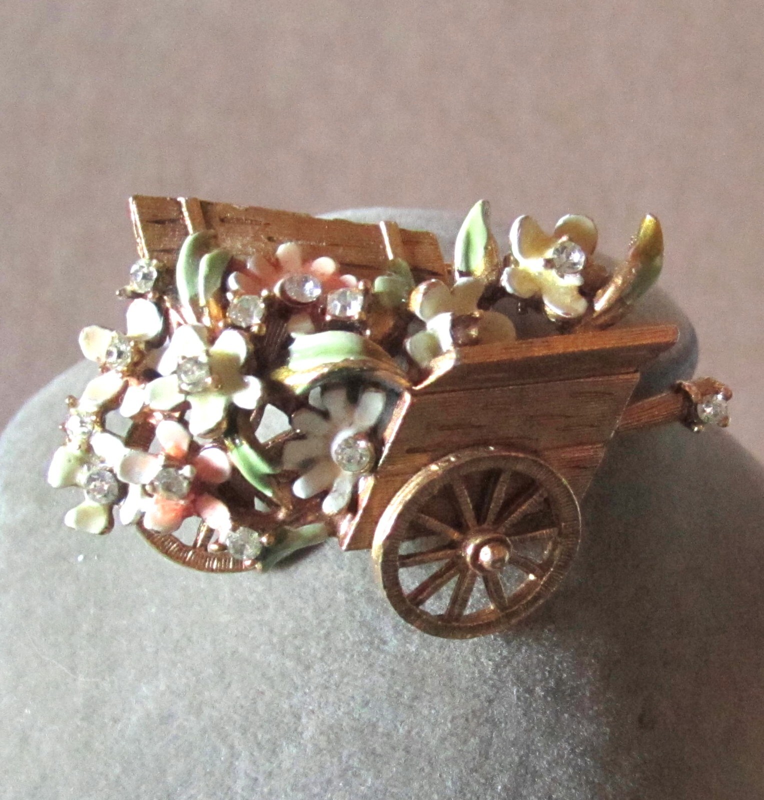VINTAGE SIGNED BSK 'MY FAIR LADY' FLOWER CART PIN ENA… - Gem