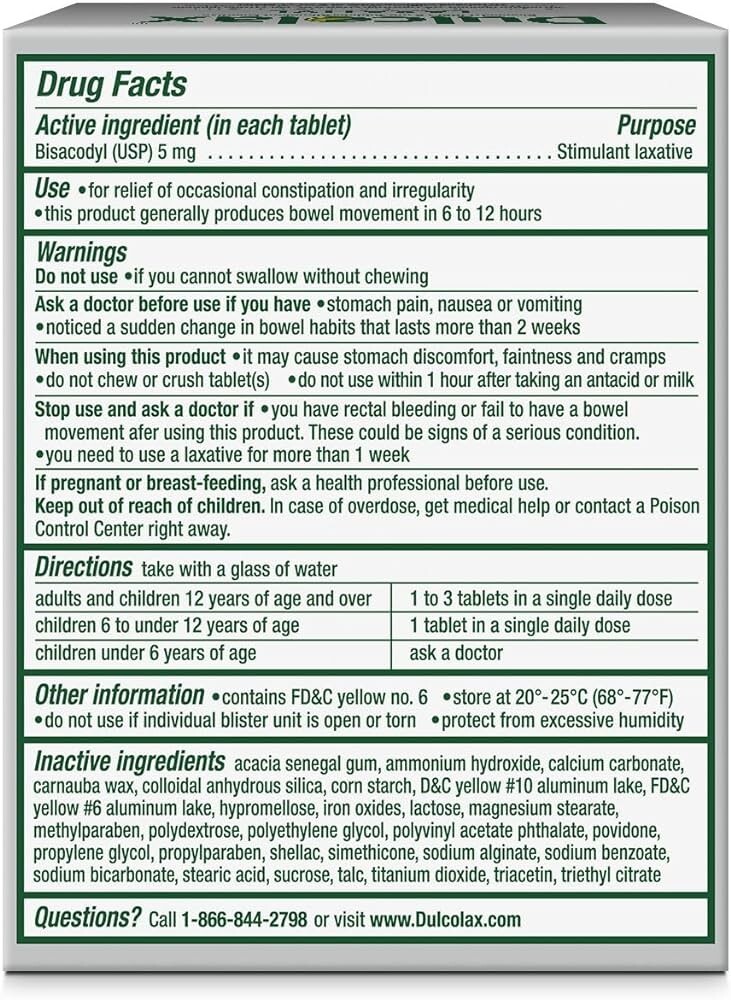 Dulcolax 5mg Bisacodyl Tablets x20 | Constipation Relief Laxative Pills ...